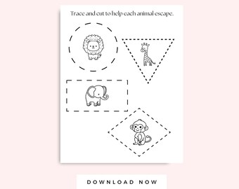 Animal Scissor Cutting Printable Preschool Worksheet - Etsy