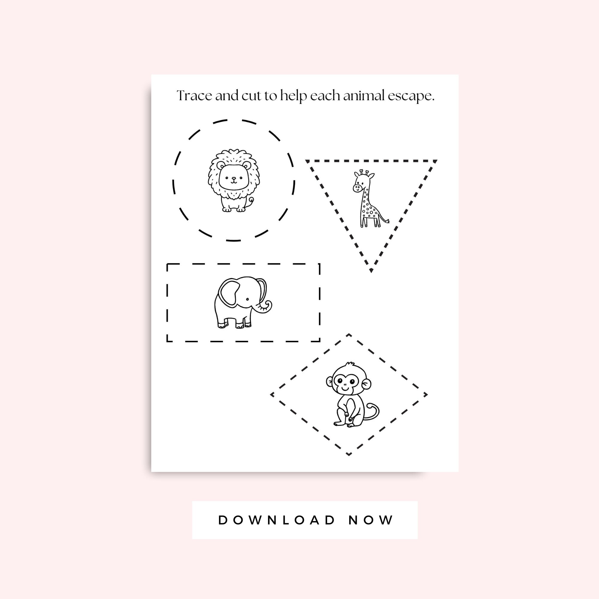 Cutting Activities for Preschool Printable Black and White, Jungle ...