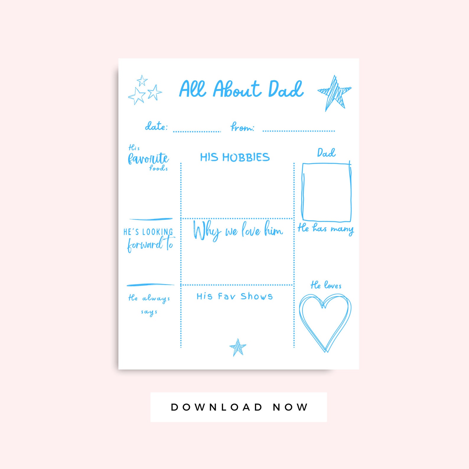 All About Dad Printable Blue Card Father's Day Letter - Etsy