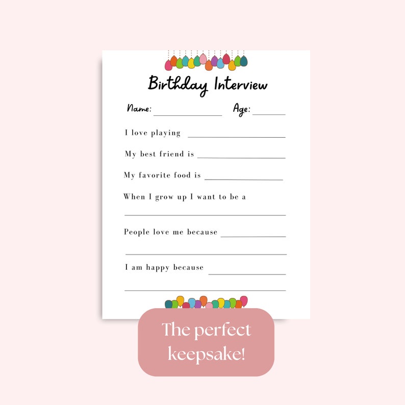 Birthday Interview Kids Printable, Kid Birthday Questionnaire, Instant ...
