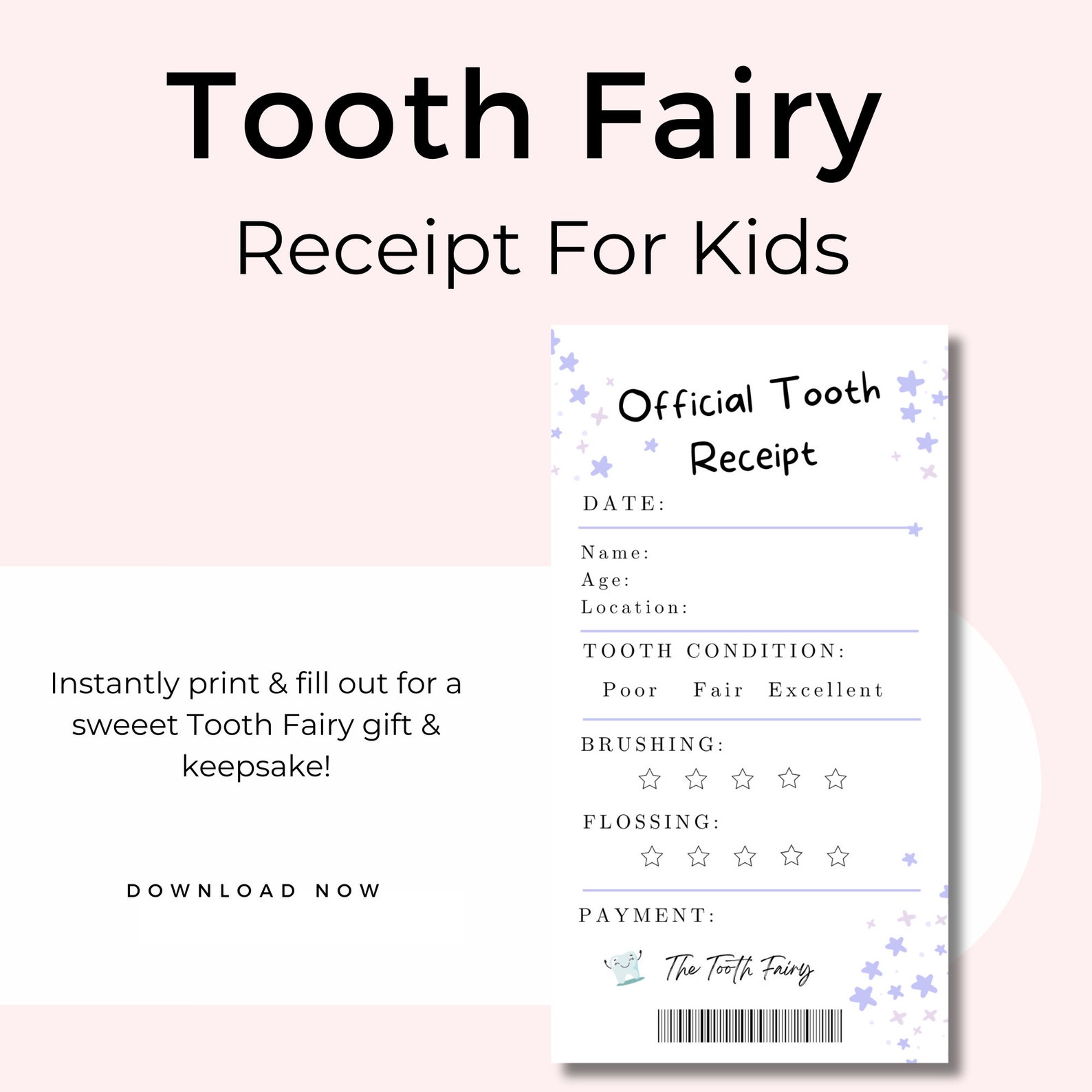 Tooth Fairy Receipt for Kids Printable, 3.5 X 6.5 Tooth Fairy Note ...