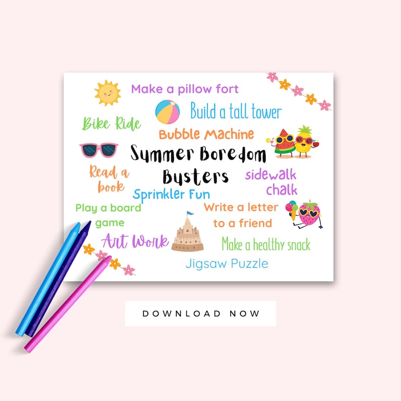 Summer Activity List for Kids Printable, Boredom Buster Activities for ...