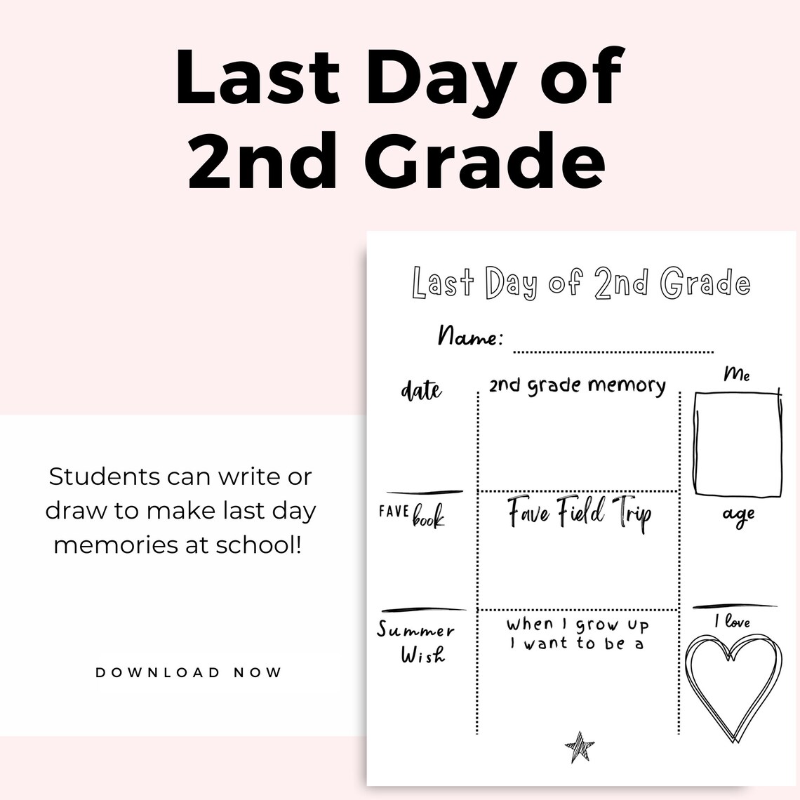 First Day of 2nd Grade, Last Day of 2nd Grade Activity Sheets Printable ...