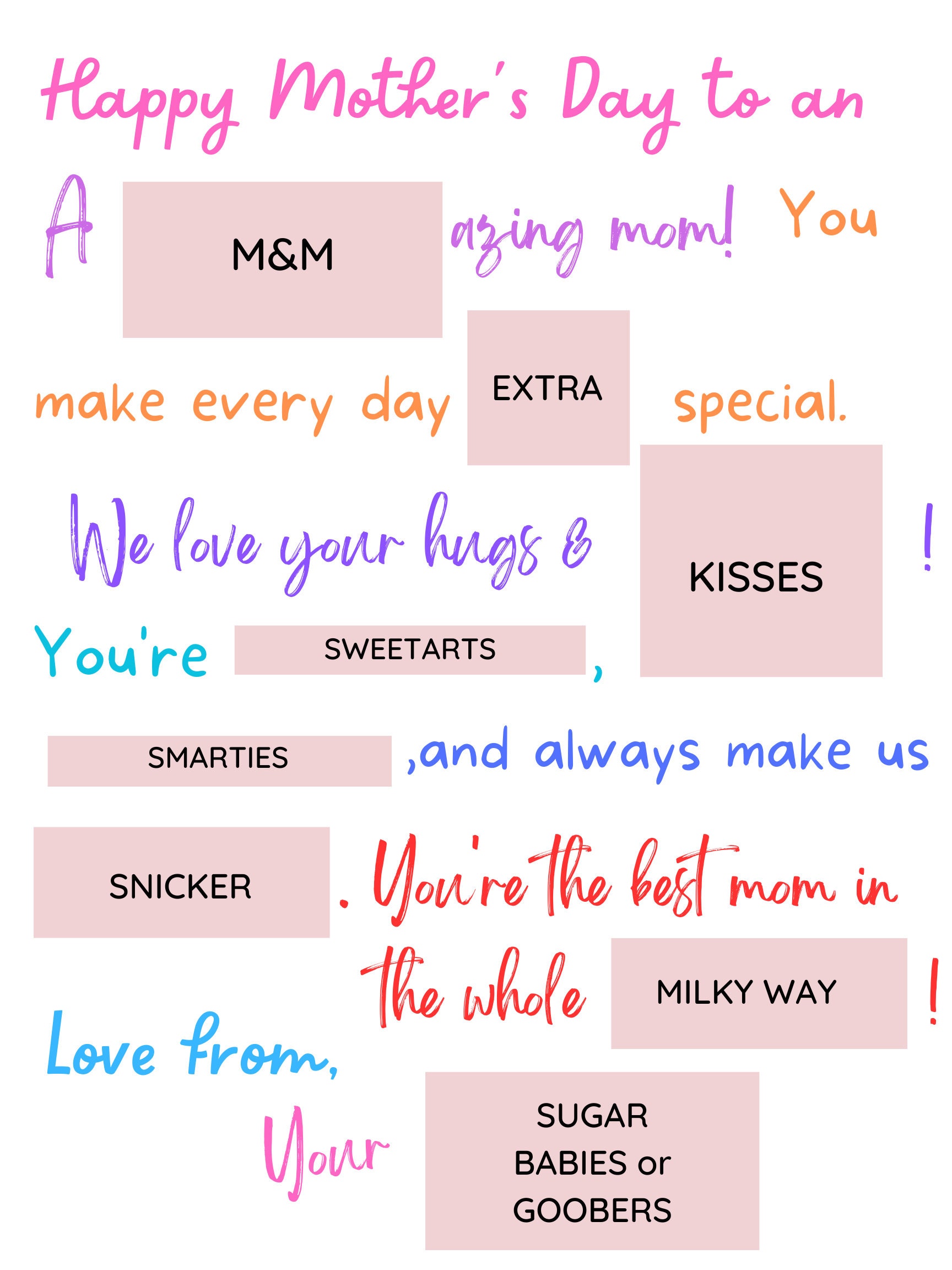 Candy Bar Poster for Mother's Day, 18x24 Inch Instant Printable Sign ...