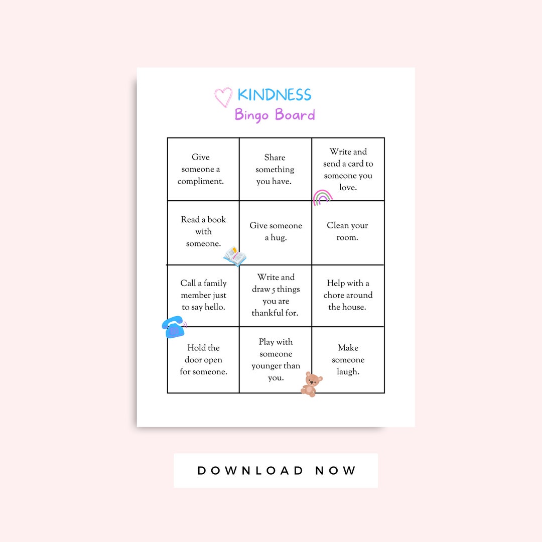 Kindness Activity for Kids Printable Bingo Board, Friendship Activity ...
