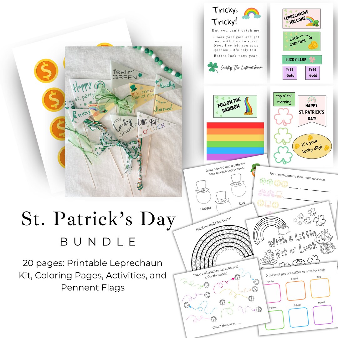 St. Patrick's Day Kid Printable Bundle, Leprechaun Trap Kit, Leprechaun ...