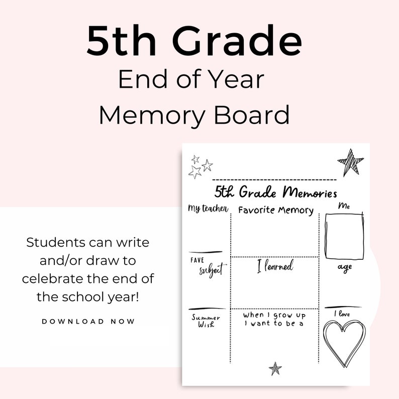 5th Grade Memories Coloring Page, Fifth Grade Milestone Board, Last Day ...