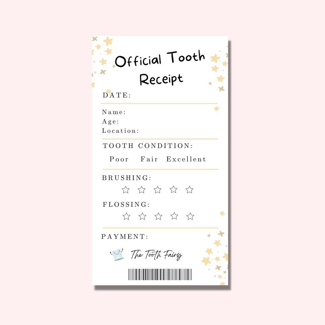 Tooth Fairy Letter and Lost Tooth Receipt for Kids Printable Gold ...