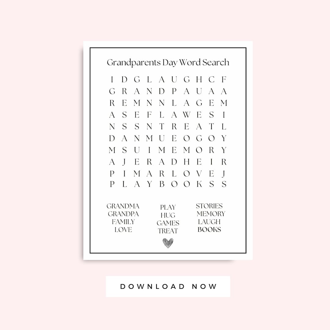 Grandparent's Day Printable Word Search Kid Activity, Black and White ...