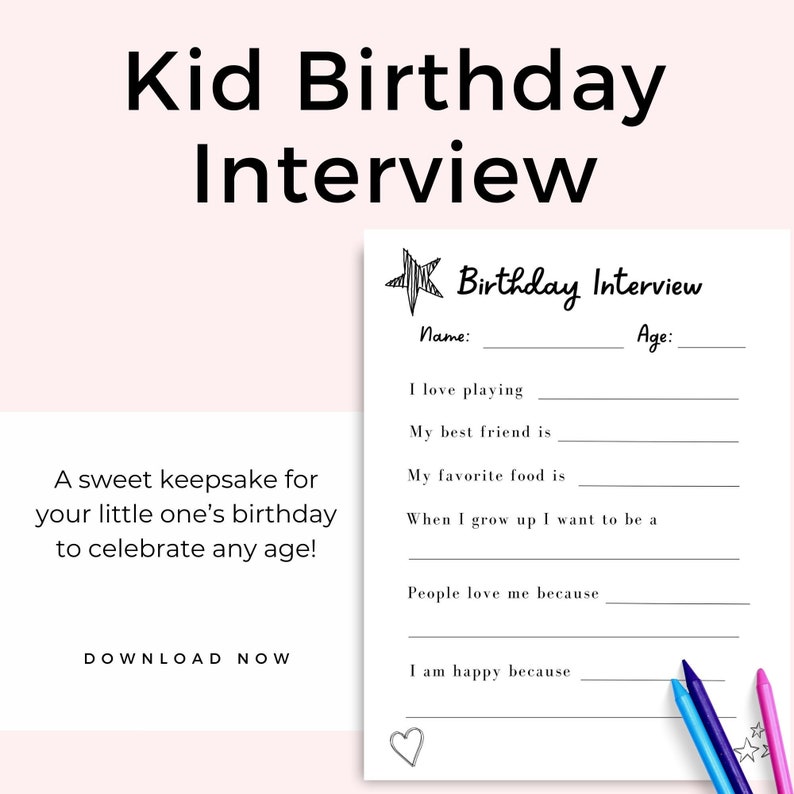 Birthday Interview Kids Printable, Kid Birthday Questions Instant ...