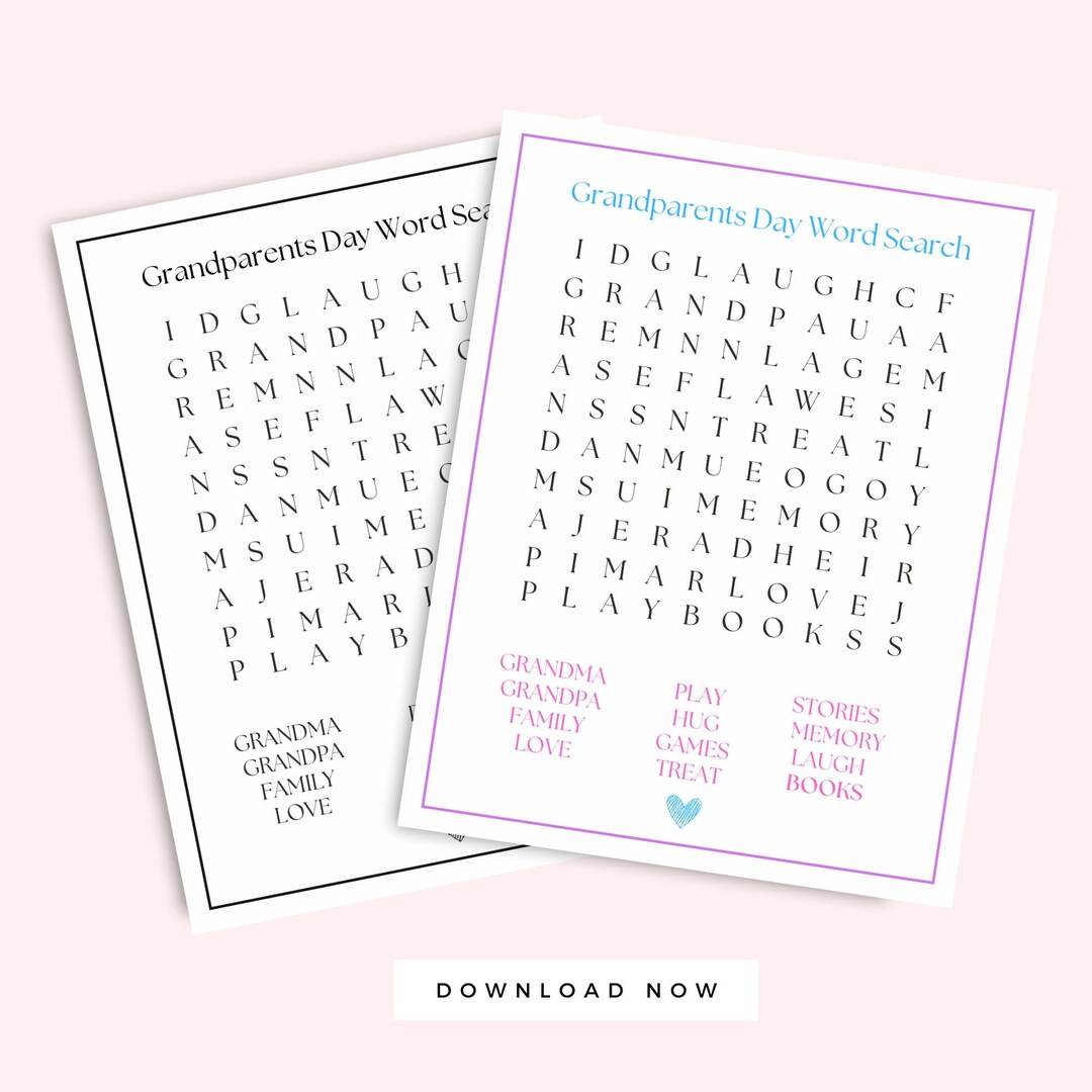 Grandparent's Day Printable Word Search Kid Activity, Black and White ...