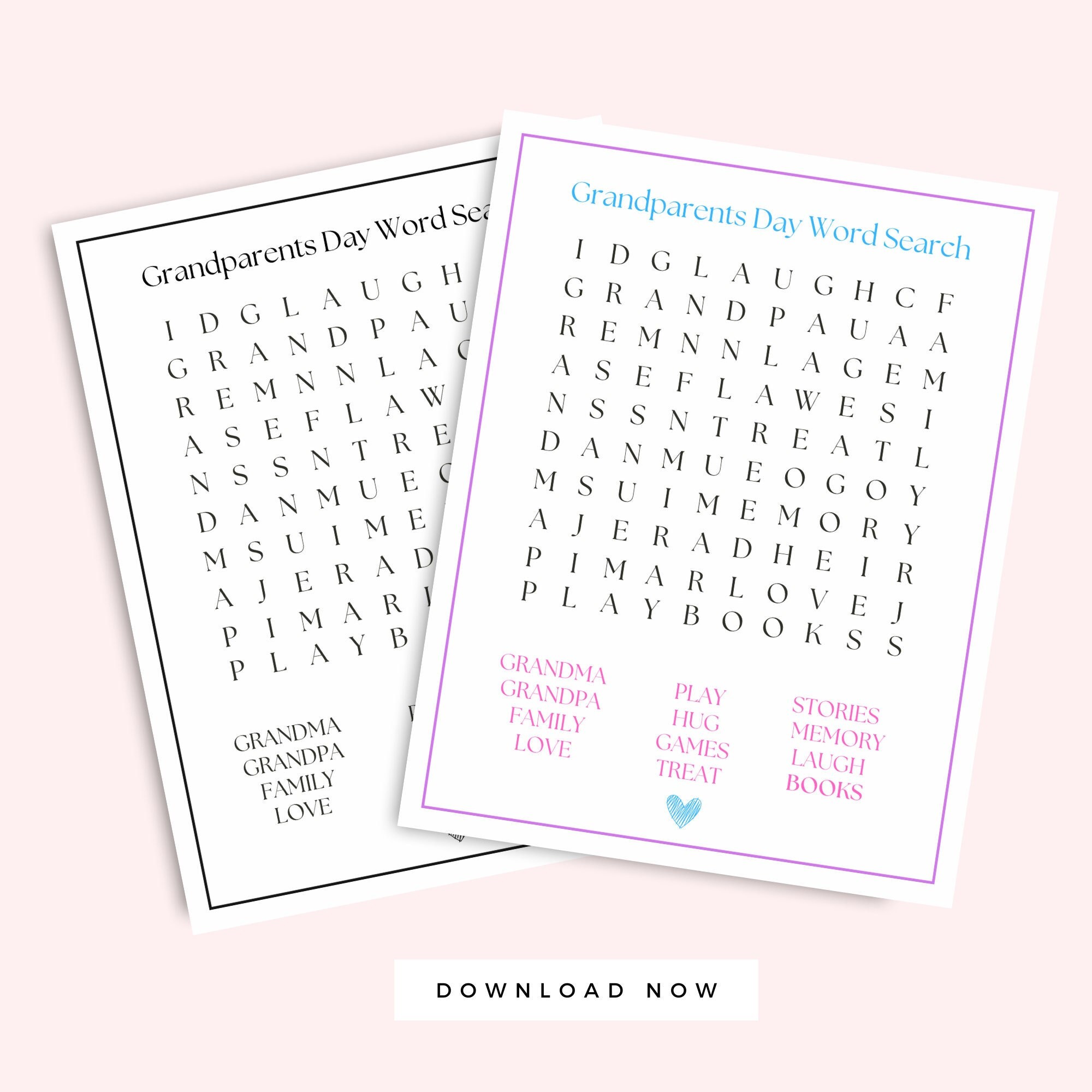 Grandparent's Day Printable Word Search Kid Activity, Black and White ...