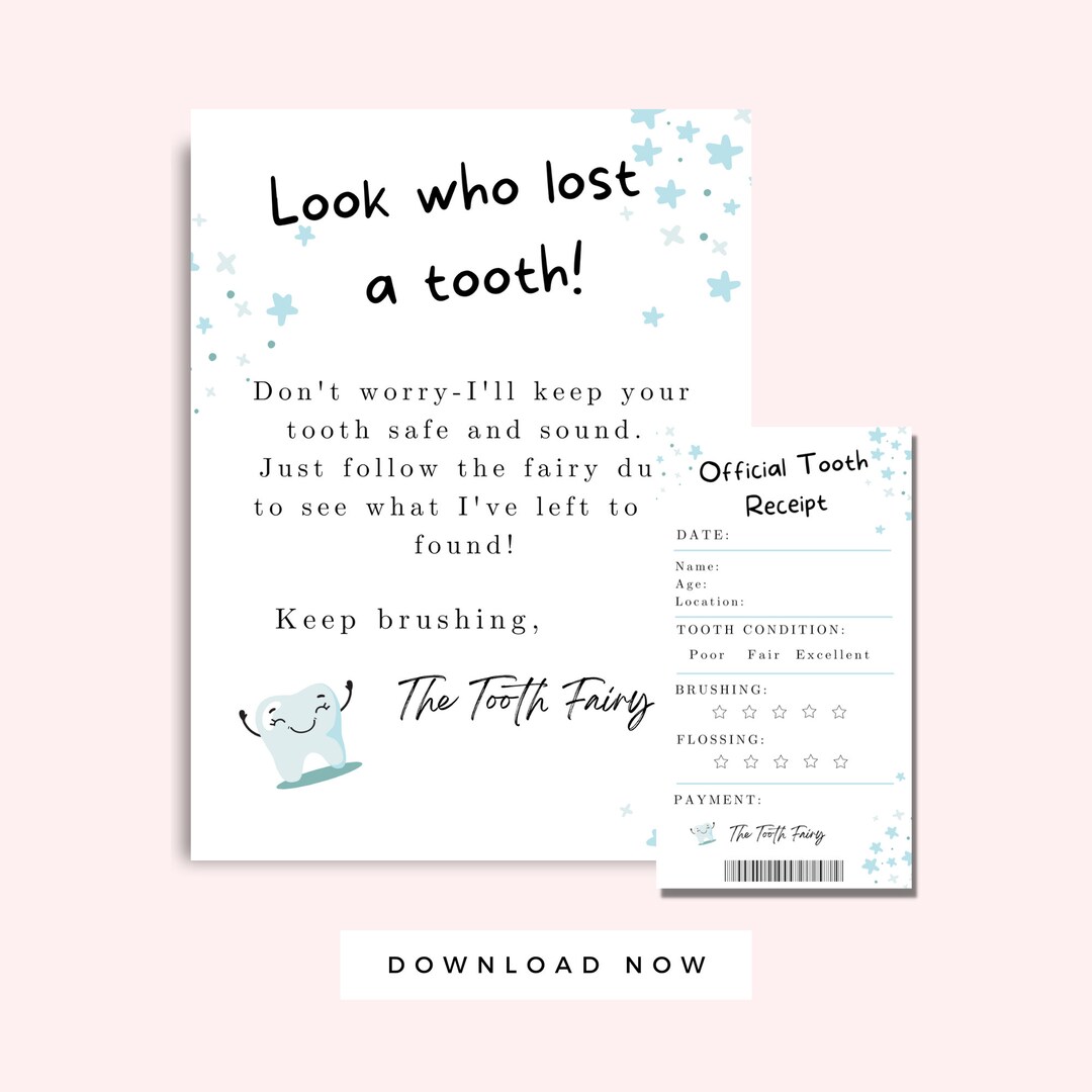 Tooth Fairy Letter and Lost Tooth Receipt for Kids Printable Blue ...