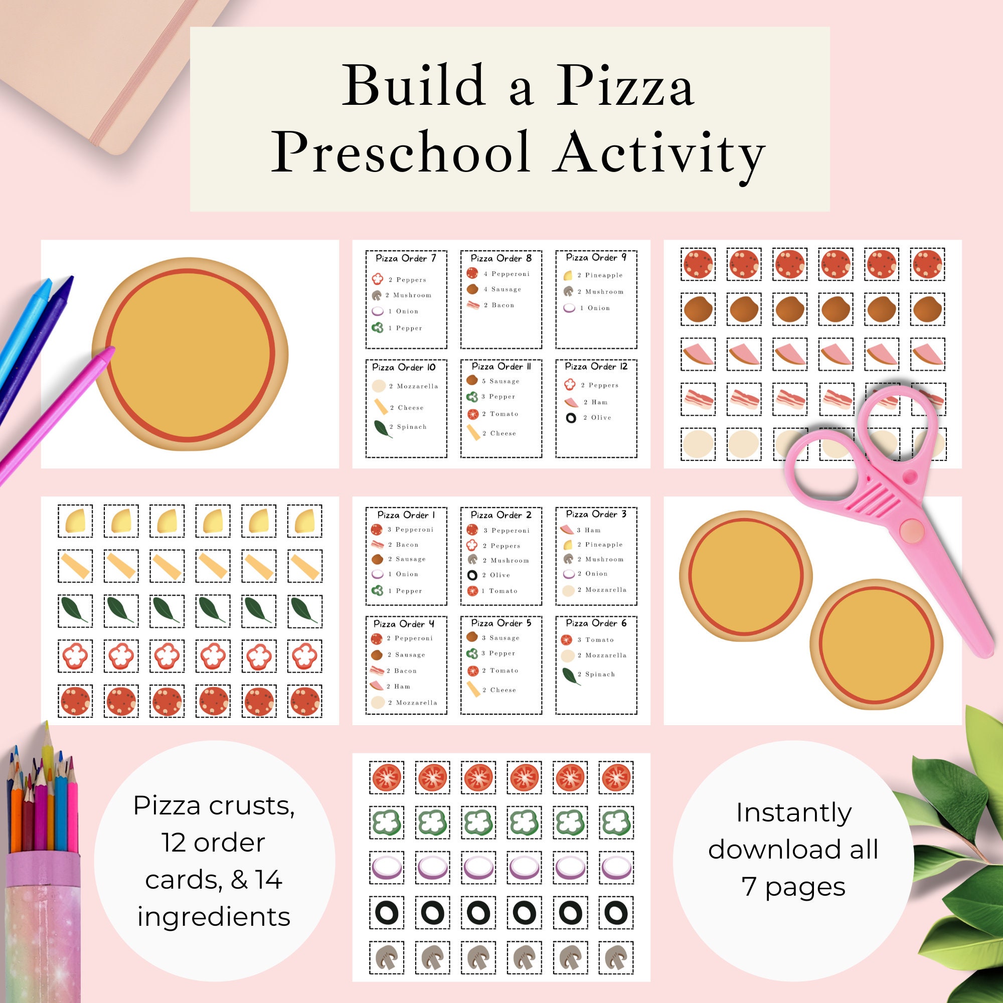 Toddler Pizza Activity, Printable Preschool Build a Pizza Craft ...