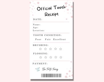 Tooth Fairy Receipt for Kids Printable, 3.5 X 6.5 Tooth Fairy Note ...