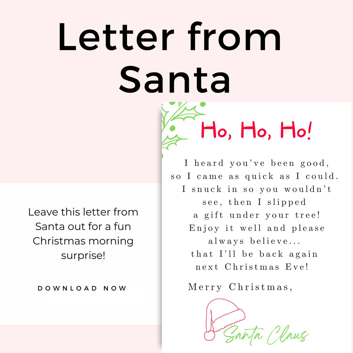 Santa Letter for Kids Printable, Printable Card From Santa for Kids on ...
