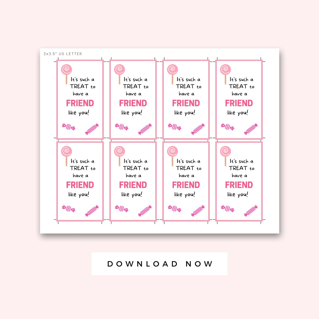 Pink Treat Valentine's Day Cards for Classmates, Candy, Instant ...