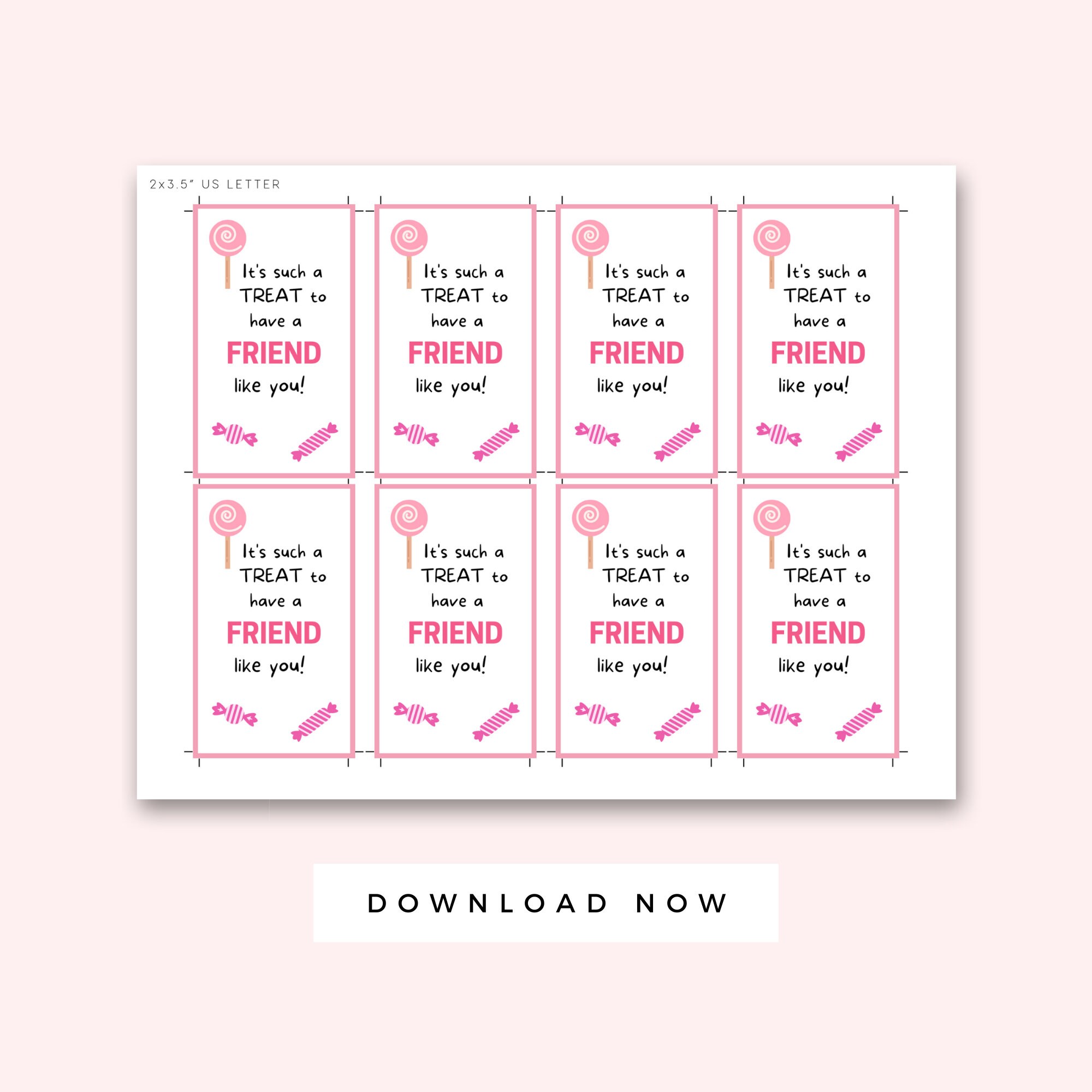 Pink Treat Valentine's Day Cards for Classmates, Candy, Instant ...