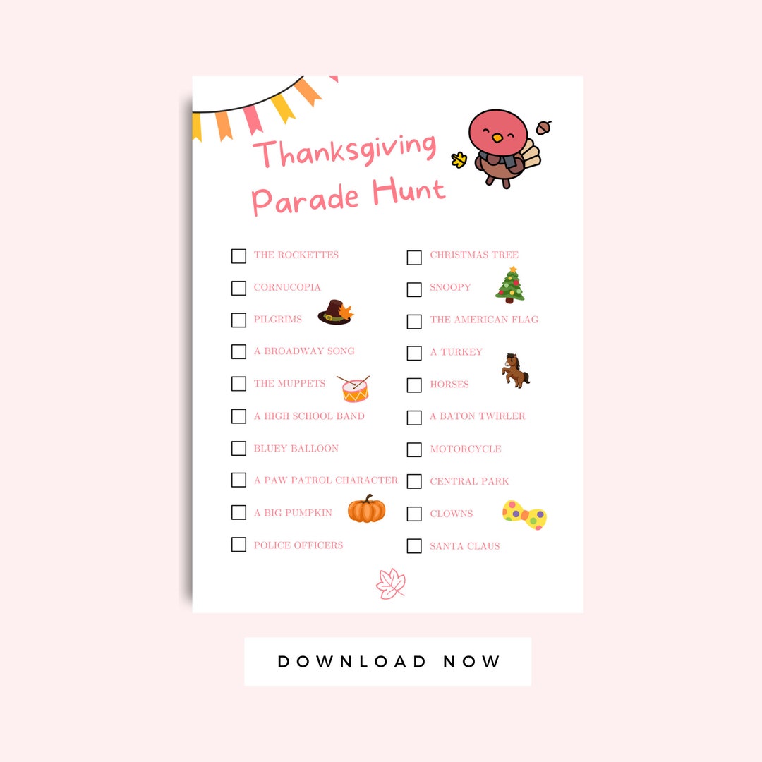 Thanksgiving Parade Scavenger Hunt, Kindergarten Thanksgiving Worksheet ...