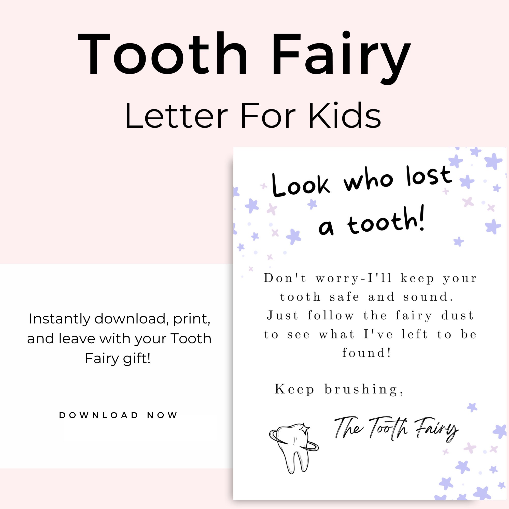 Tooth Fairy Letter for Kids Printable, Lavender Stars Tooth Fairy Note ...