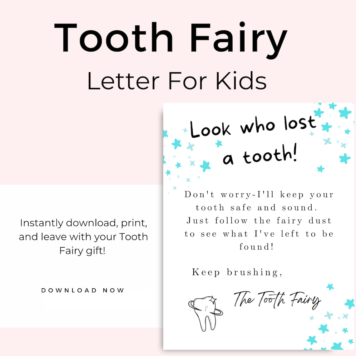 Tooth Fairy Letter for Kids Printable, Teal Tooth Fairy Note, Lost ...