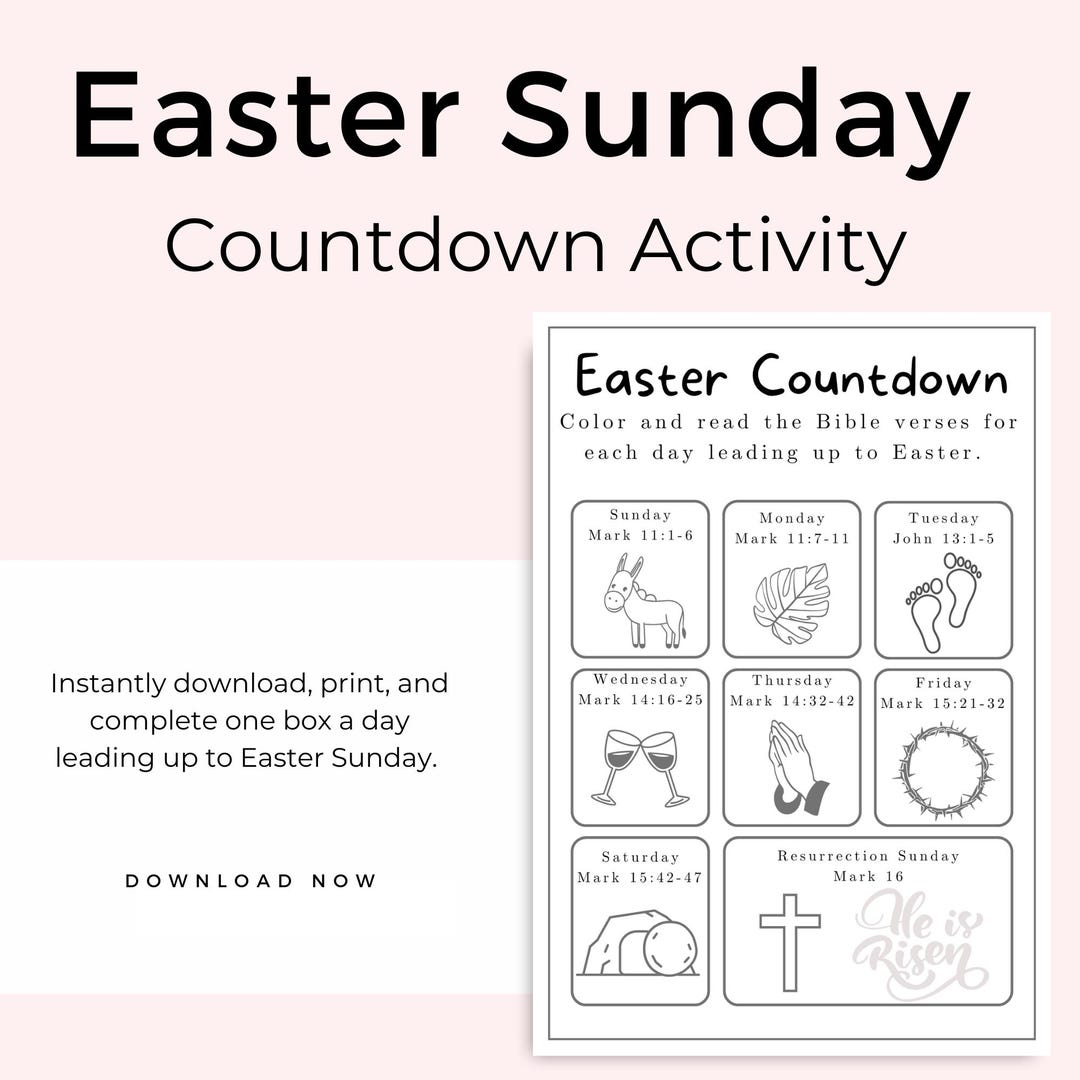 Easter Countdown Printable for Kids Black and White, Good Friday, Palm ...
