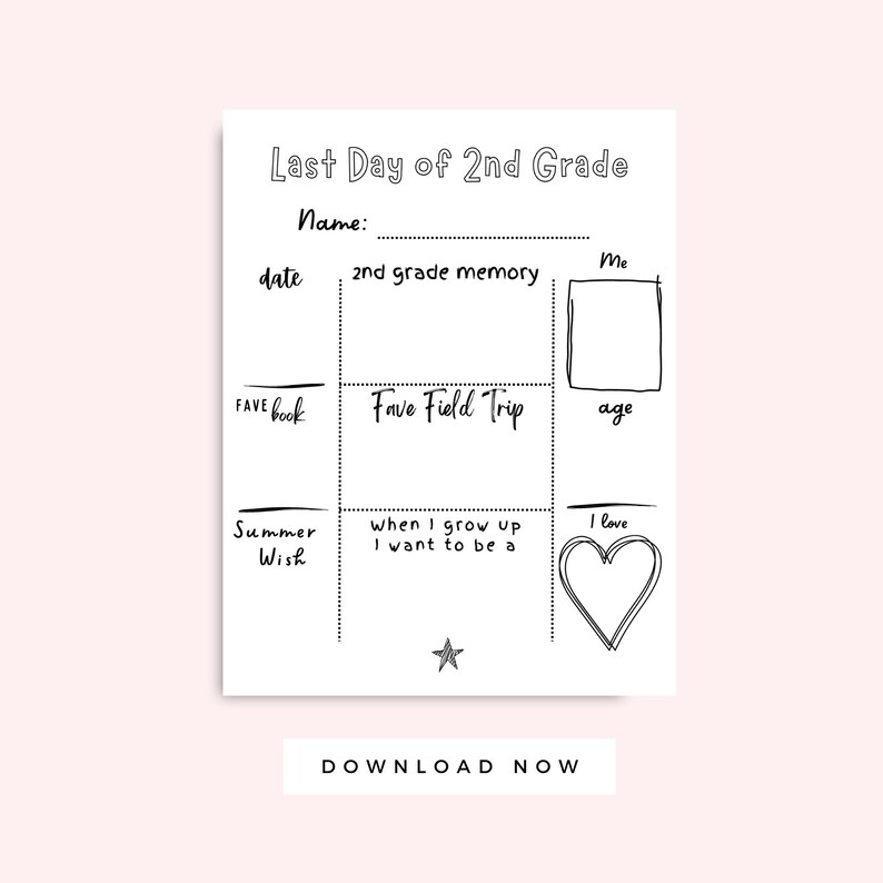 First Day of 2nd Grade, Last Day of 2nd Grade Activity Sheets Printable ...