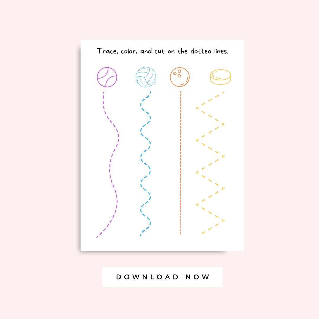 Preschool Scissor Skills Printable Worksheet Sports Themed, Tracing and ...