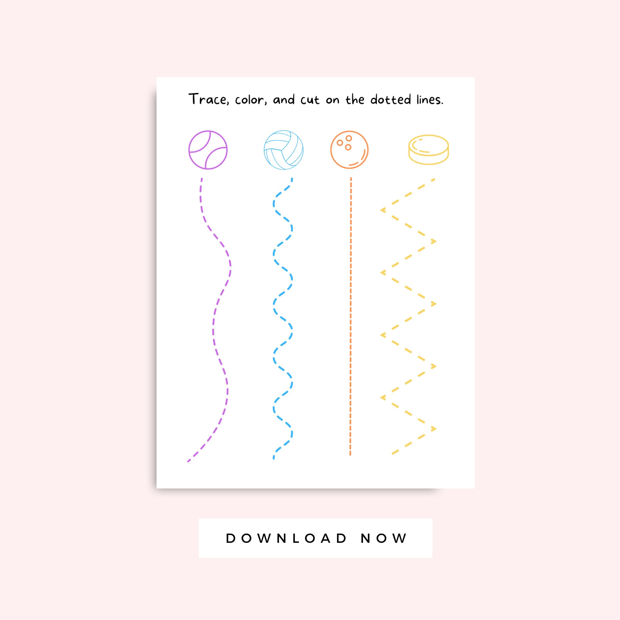 Preschool Scissor Skills Printable Worksheet Sports Themed, Tracing and ...