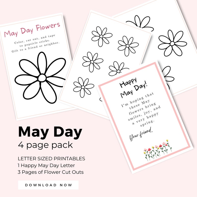 May Day Card for Kids Printable Letter Size With Flower Cutouts, May ...