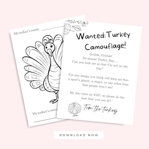Turkey Disguise Camouflage Activity for Kids, Kindergarten Thanksgiving ...