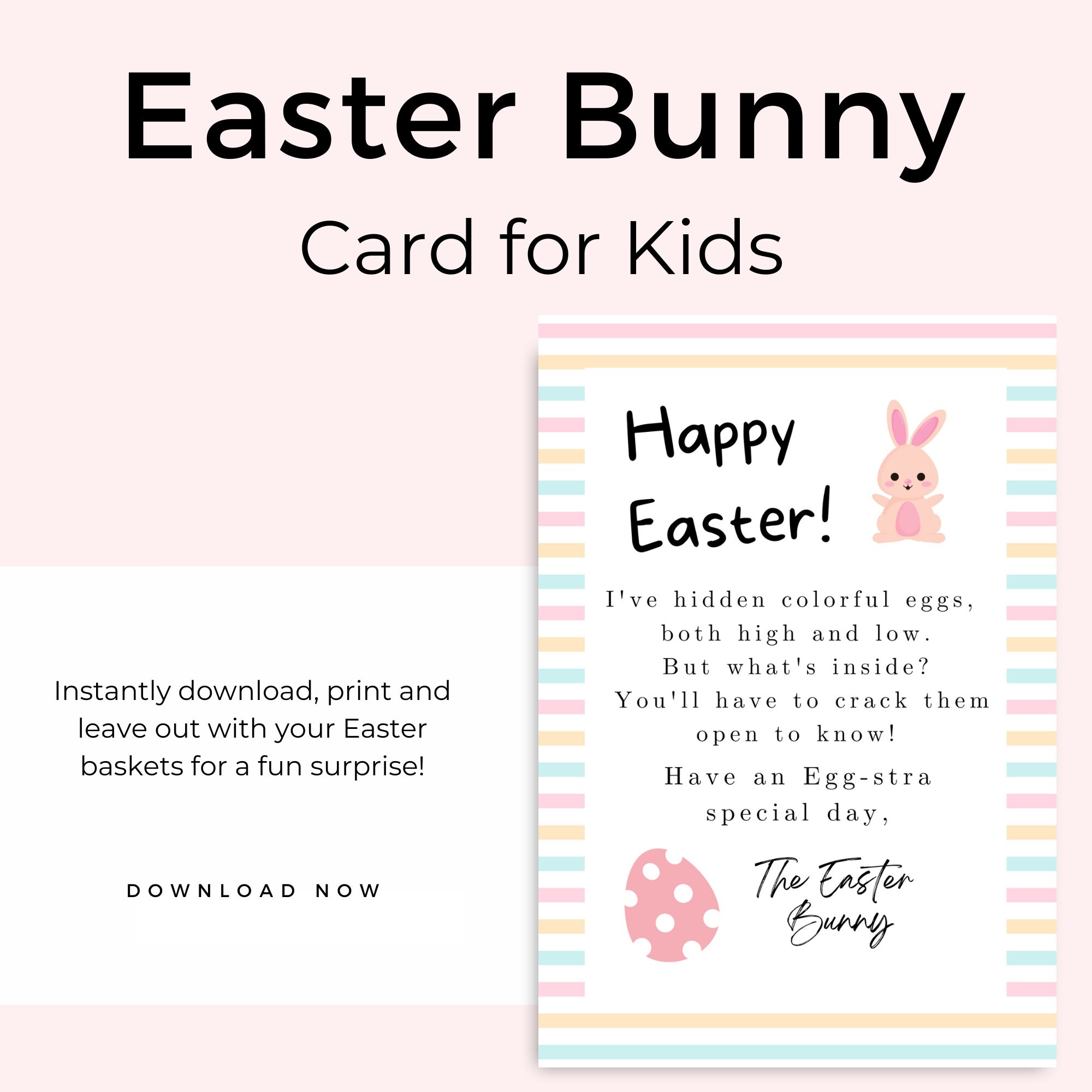 Printable Easter Bunny Letter for Kids Striped, Easter Scavenger Hunt ...