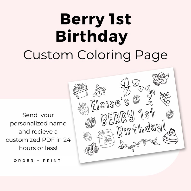 Personalized Berry 1st Birthday Coloring Page, One Year Old Birthday ...