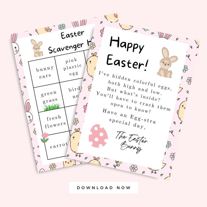 Printable Easter Bunny Letter for Kids Pink, Easter Scavenger Hunt Kid ...
