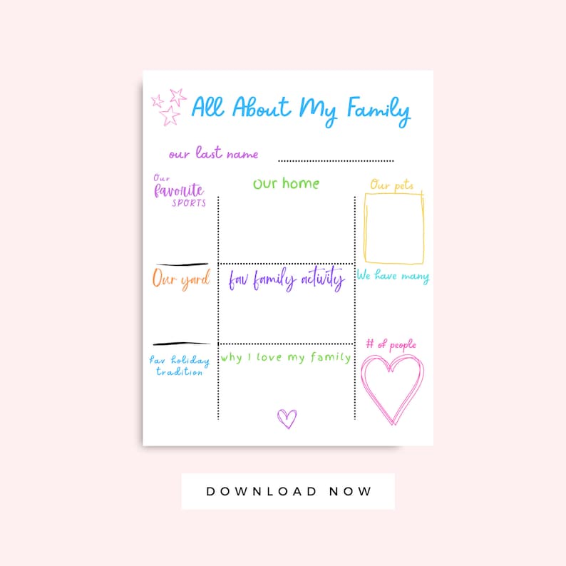 All About My Family Activity Page for Preschoolers or Kids Multicolor ...