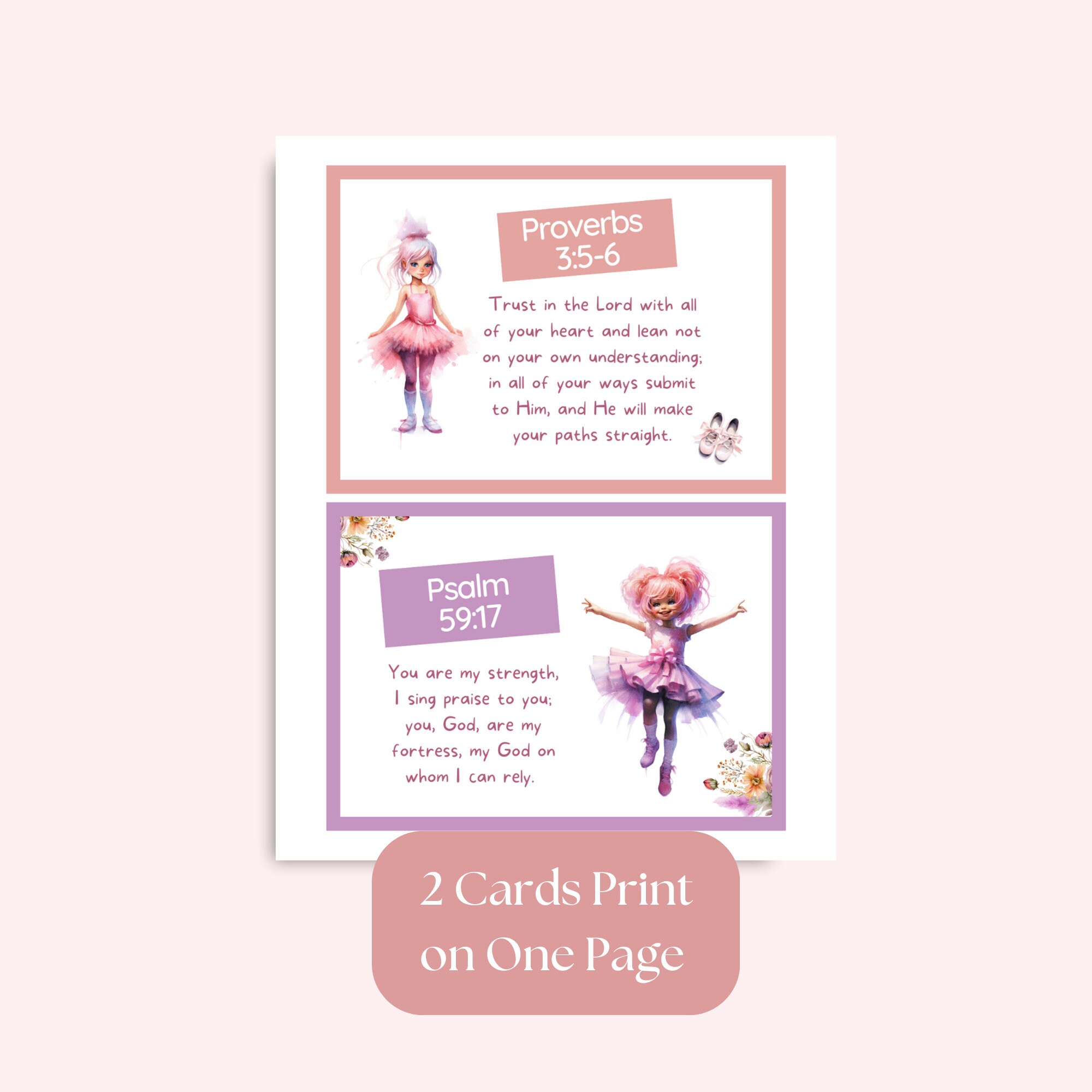 Printable Bible Verse Cards for Girls Ballet Dance Theme, Scripture ...