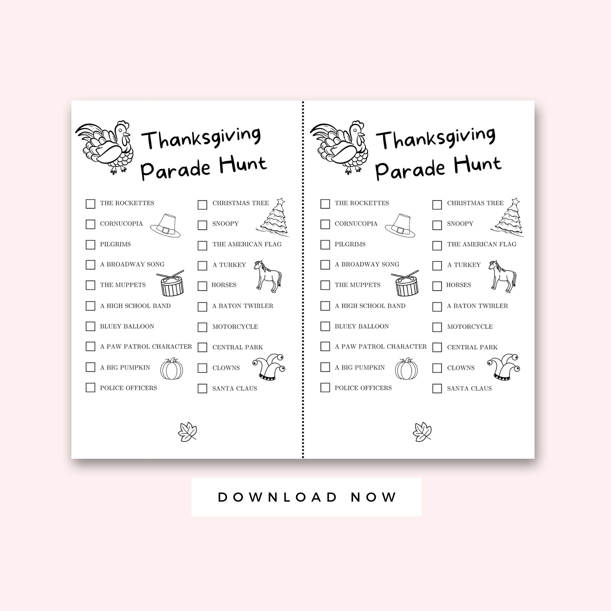 Thanksgiving Parade Scavenger Hunt, Printable Thanksgiving Kid Activity ...