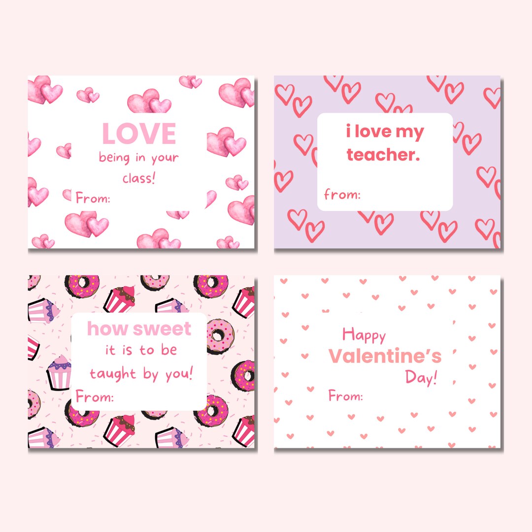 Printable Valentine Cards for Teachers, Instant Download Valentine's ...