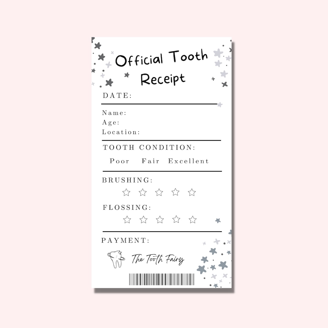 Tooth Fairy Letter and Lost Tooth Receipt for Kids Printable Black and ...