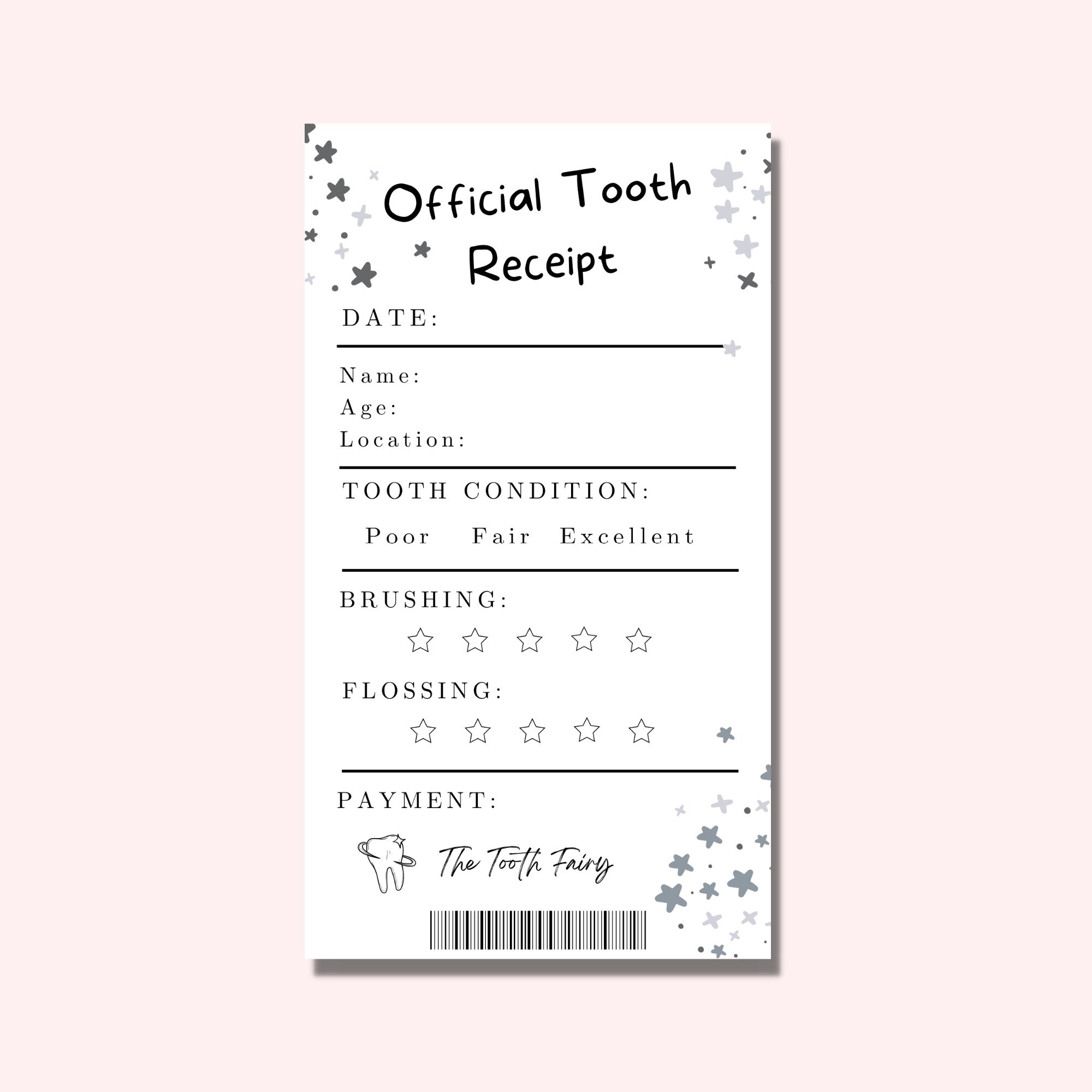 Tooth Fairy Letter and Lost Tooth Receipt for Kids Printable Black and ...
