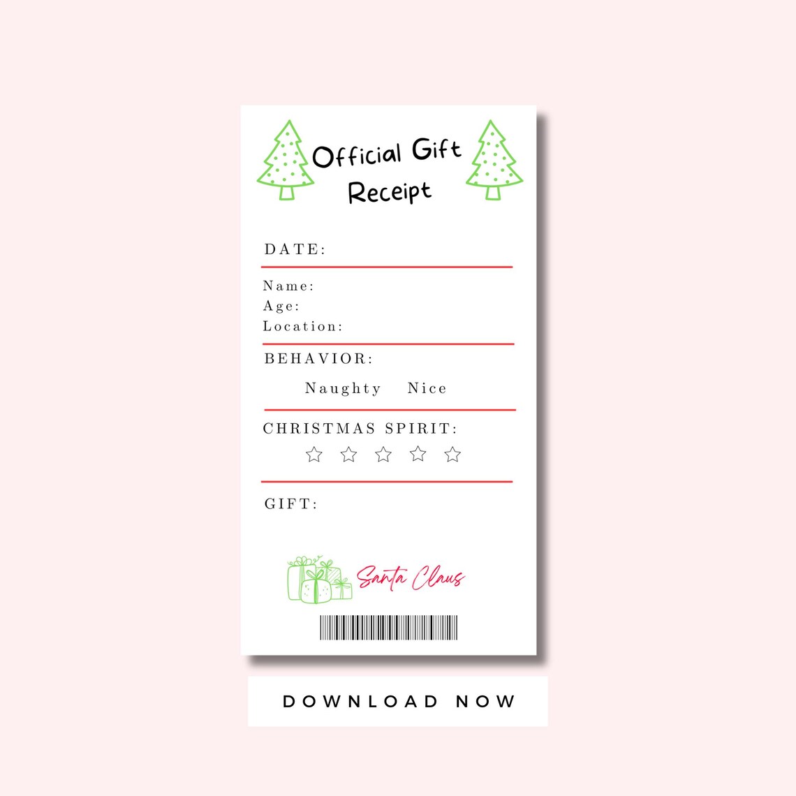 Santa Gift Receipt for Kids Printable, Printable Card From Santa ...