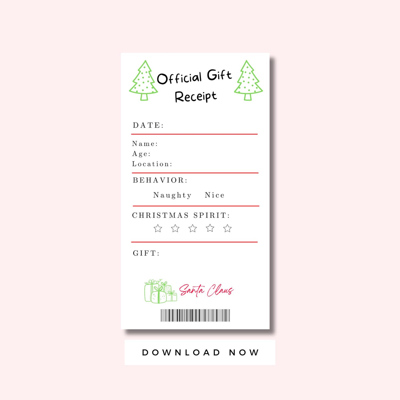 Santa Gift Receipt for Kids Printable, Printable Card From Santa ...