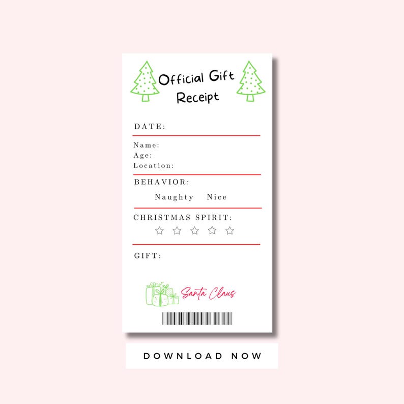 Santa Gift Receipt for Kids Printable, Printable Card From Santa ...