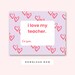 Printable Valentine Cards for Teachers, Instant Download Valentine's ...