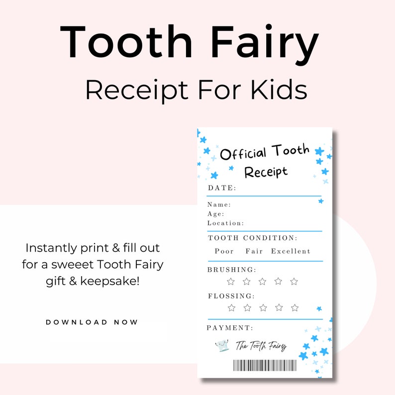 Tooth Fairy Letter and Lost Tooth Receipt for Kids Printable Blue ...