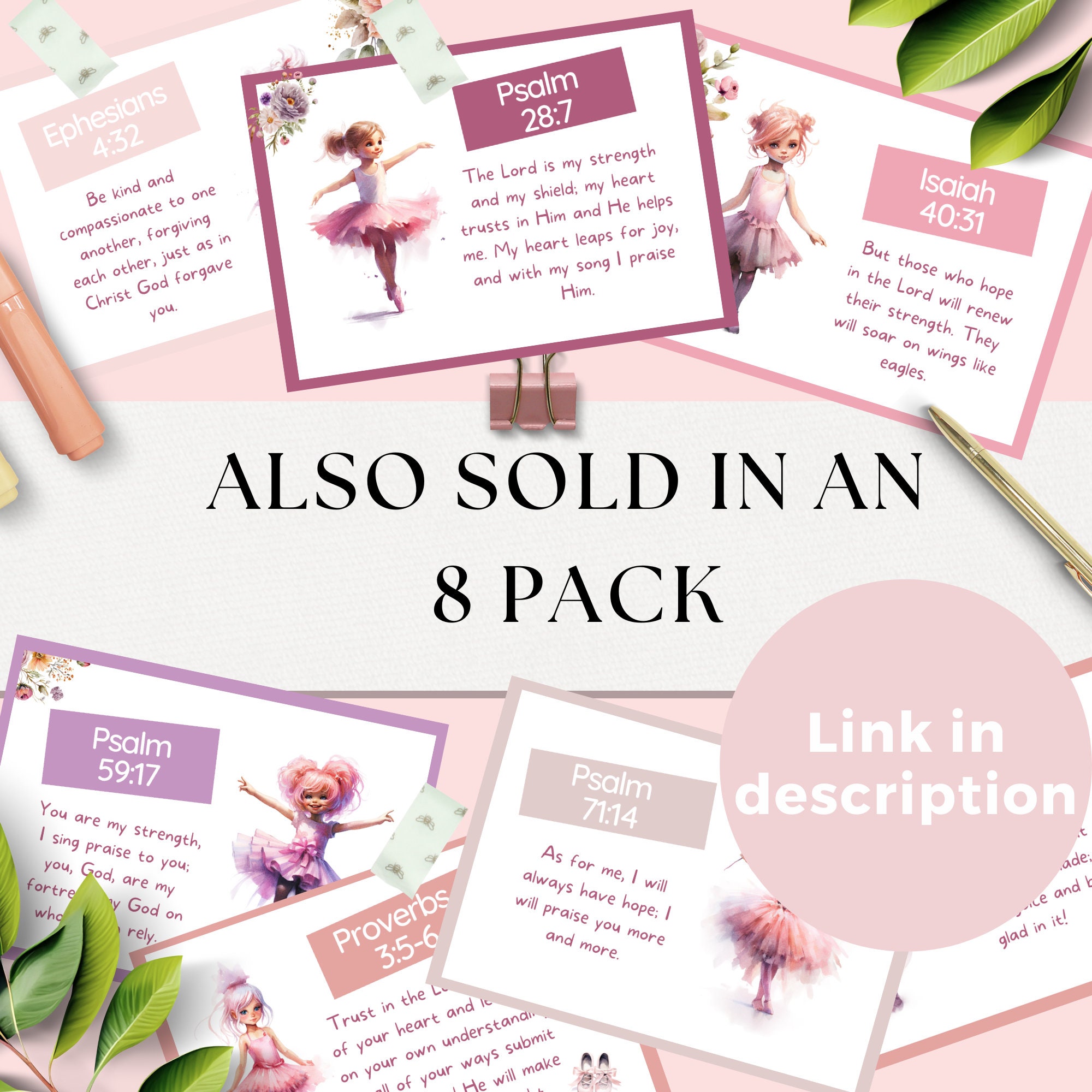 Printable Bible Verse Cards for Girls, Ballet Dance Wall Art, Scripture ...