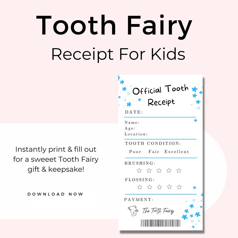 Tooth Fairy Letter and Lost Tooth Receipt for Kids Printable Blue ...