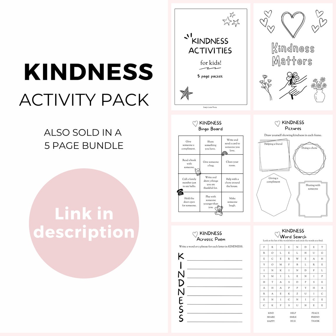 Kindness Activity for Kids Printable Bingo Board, Friendship Activity ...