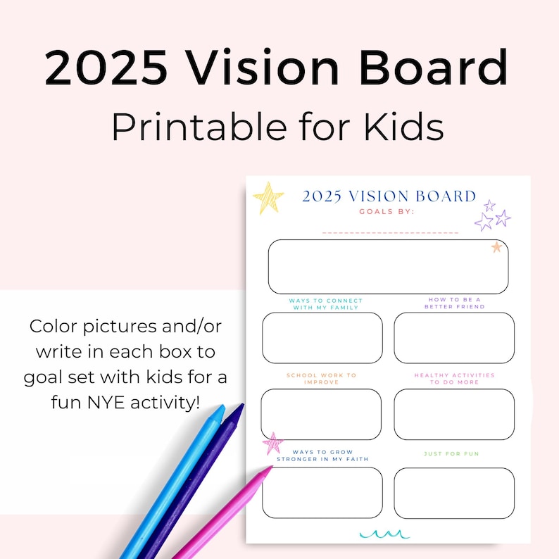2025 Vision Board Printable for Kids, Home Learning Activity, Kids ...