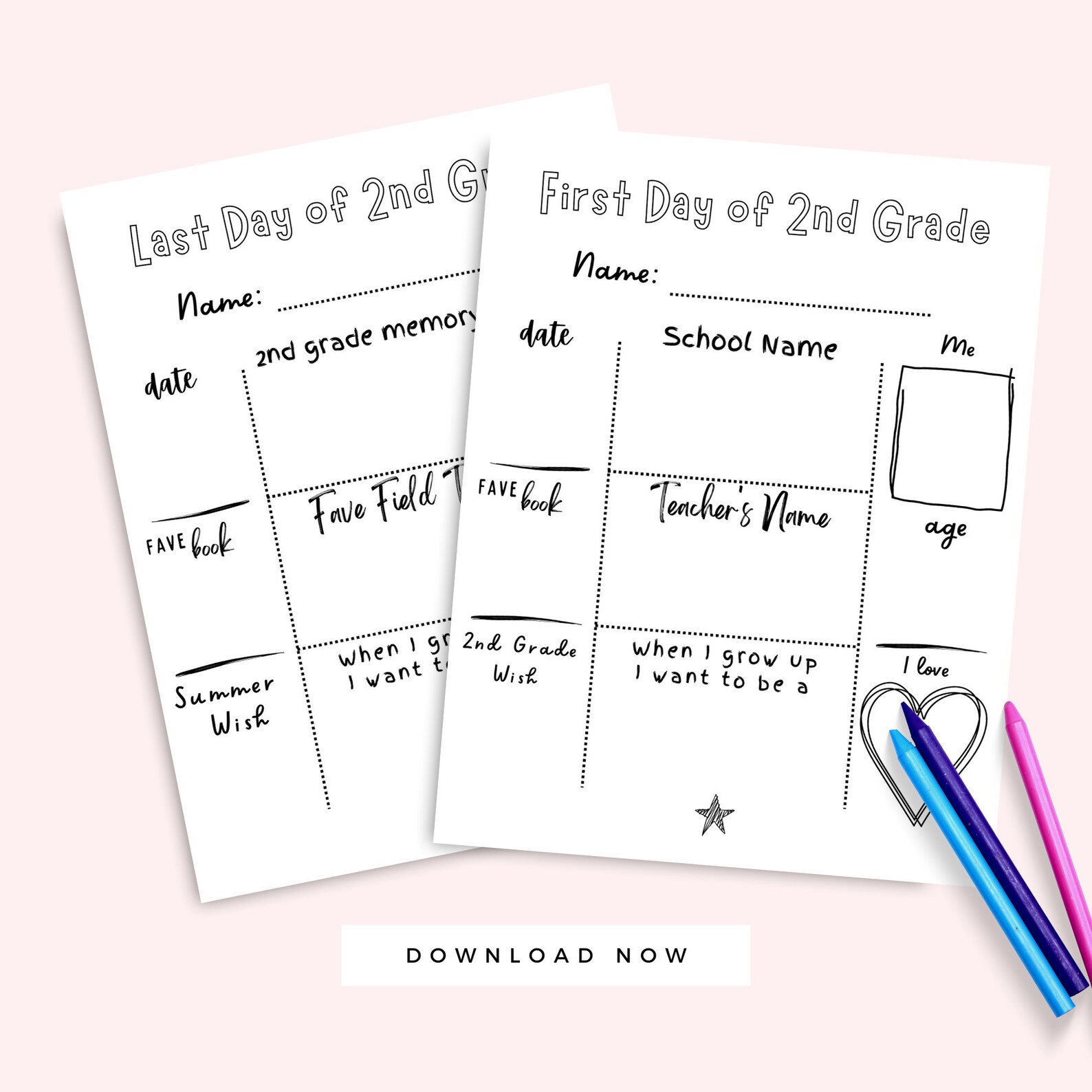 First Day of 2nd Grade, Last Day of 2nd Grade Activity Sheets Printable ...